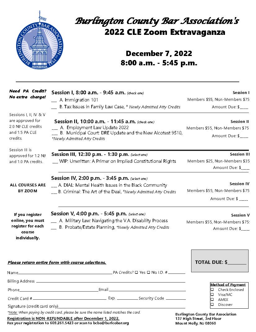 Continuing Legal Education (CLE) | Burlington County Bar Association
